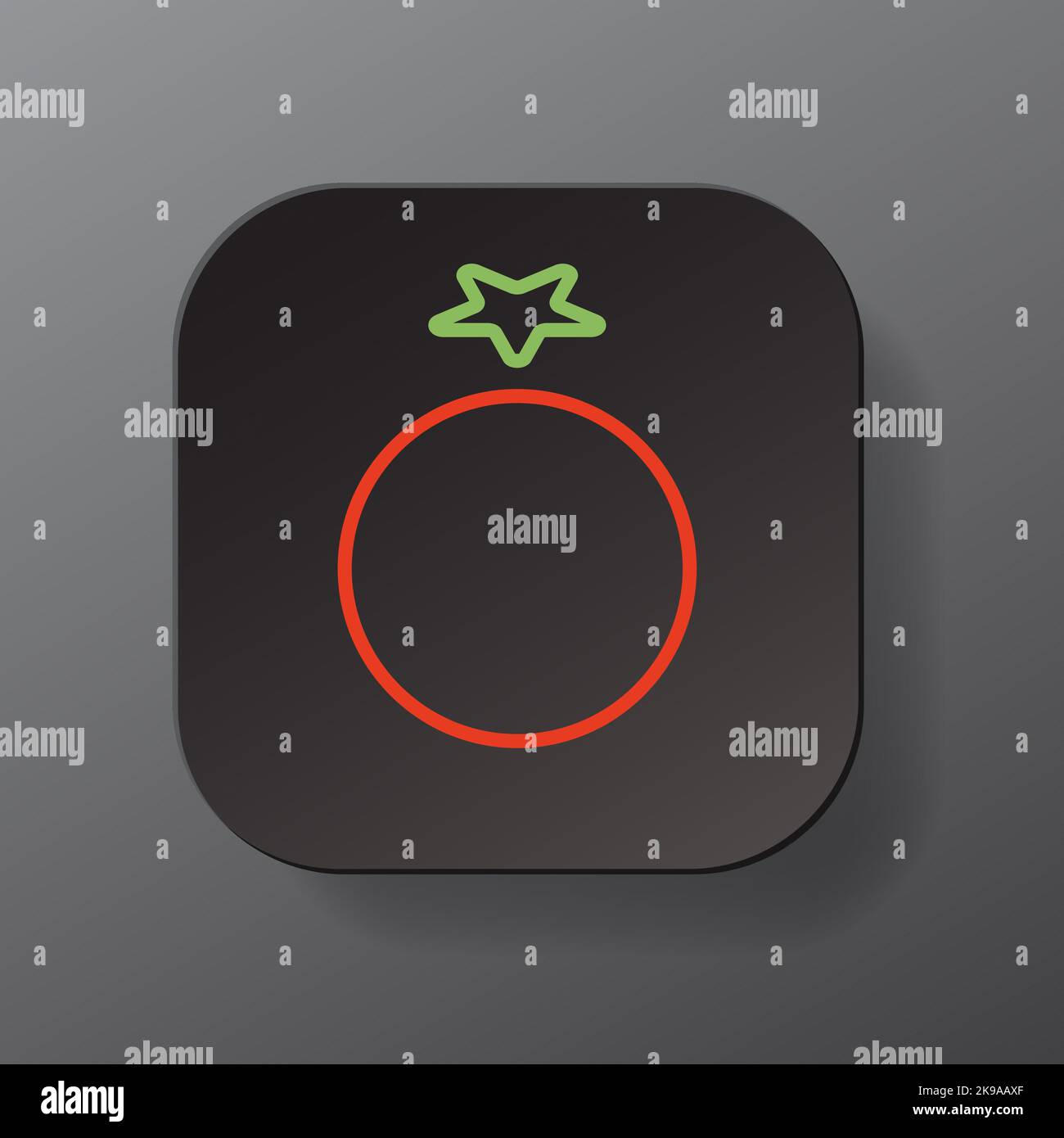 Black square button with tomato vegetable outline icon, red tomato on ...