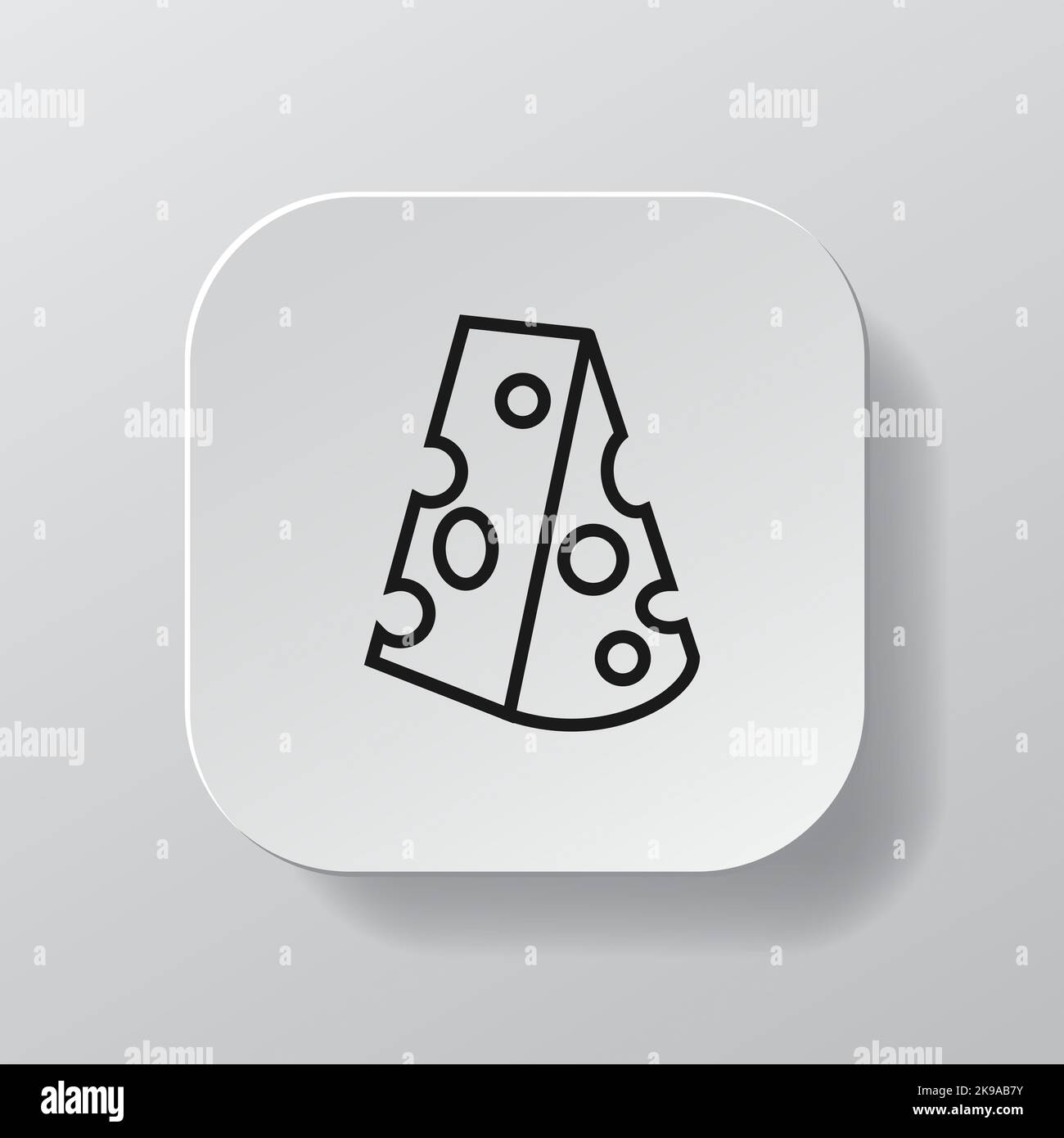 White square button with a piece of hard cheese icon, black outline ...