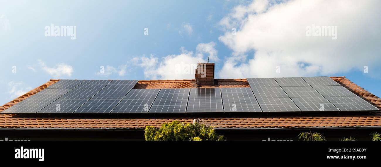 New ecologic house with solar panels Alternative to conventional energy ...