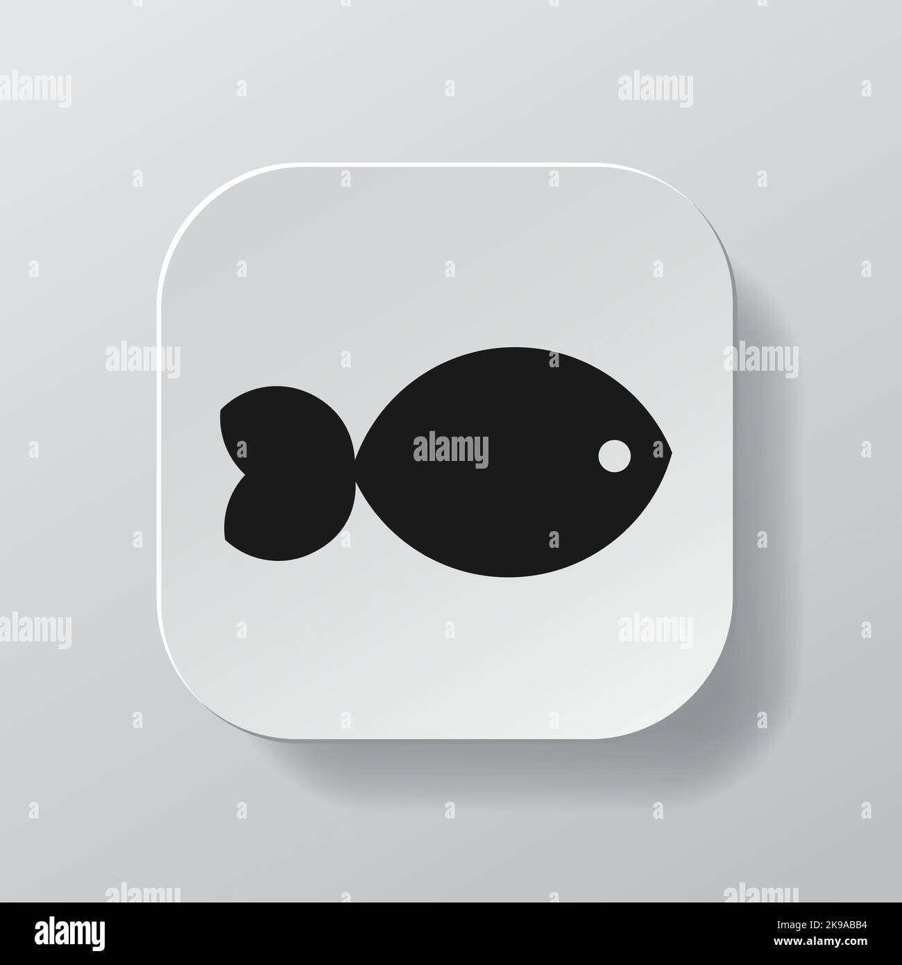 White square button with fish outline icon, blackfish on the plate ...