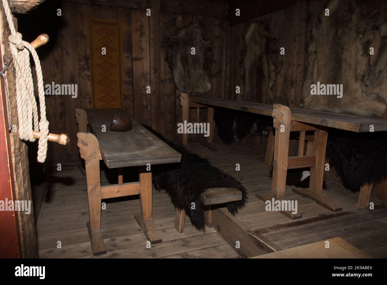 interior of a Viking chieftain's longhouse in Borg on Vestvågøya island ...