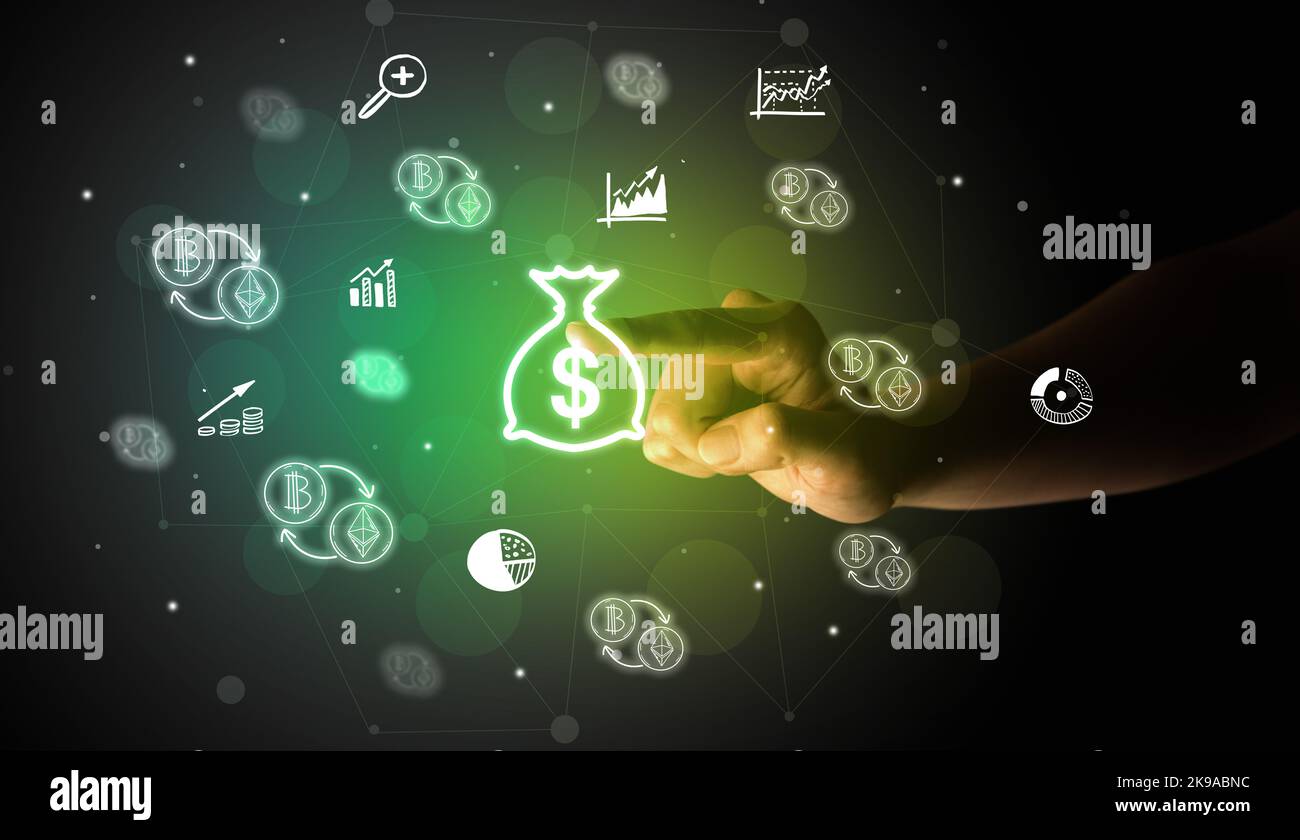 Businessman finger touching on screen multimedia interface with hand ...