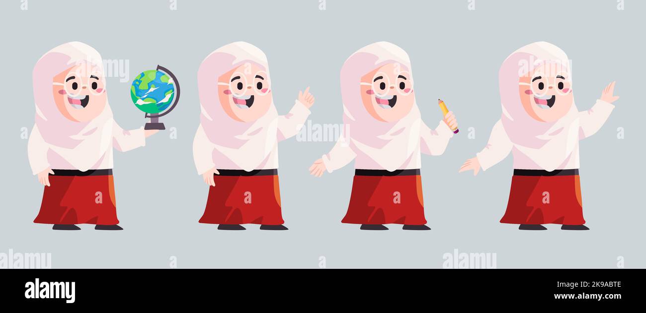 Set collection of elementary primary school kids Islam with hijab Stock ...