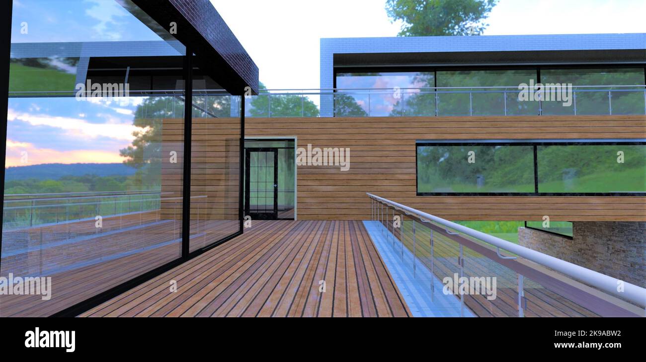 Terrace board. Terrace with wooden flooring. Front board as finishing ...