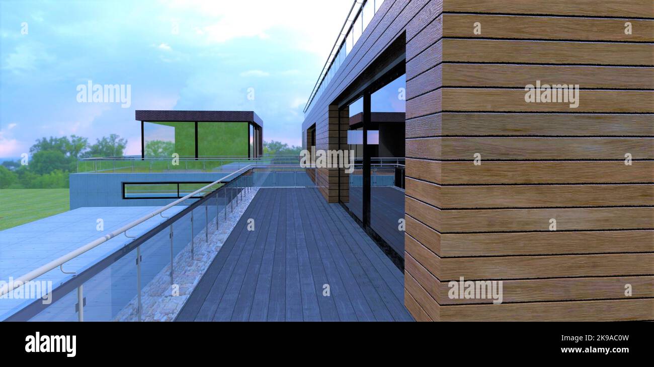 Design solution for finishing the terrace of a modern country house ...
