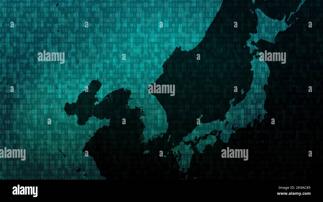 Digital world map concept illustration ( Japan and East Asia Stock ...