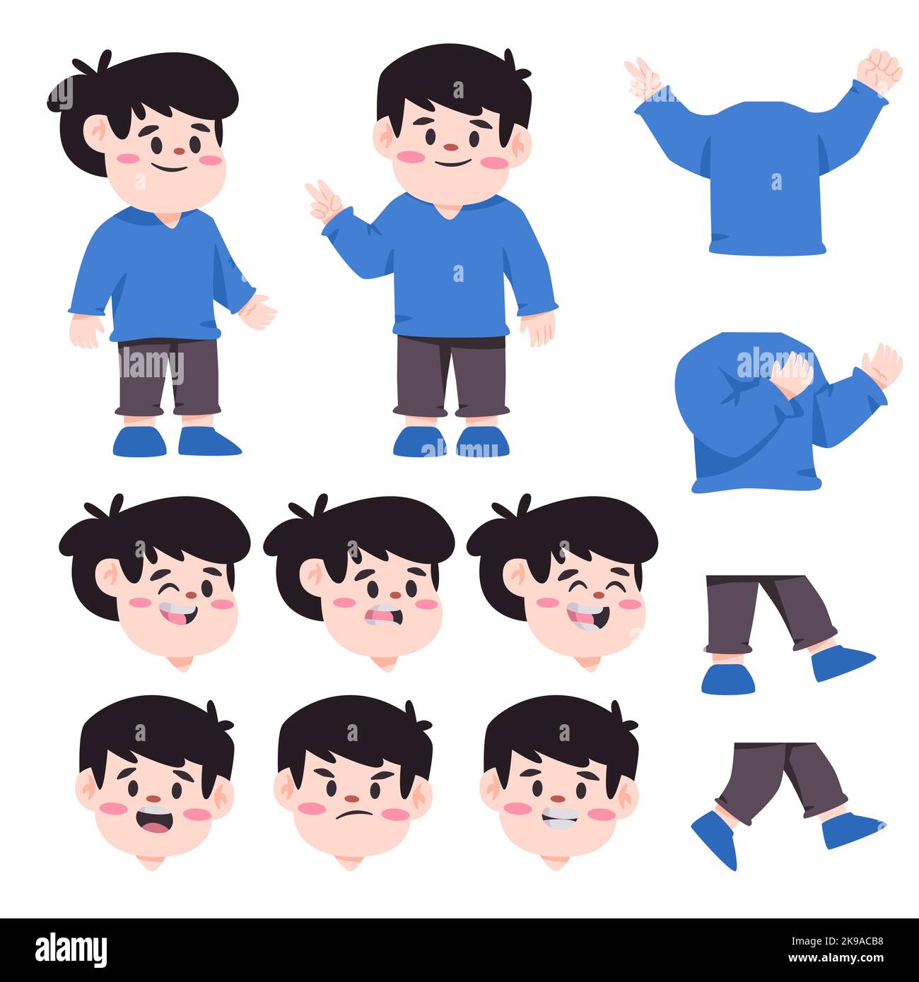 Character set of facial emotion pose customization body parts foot body ...