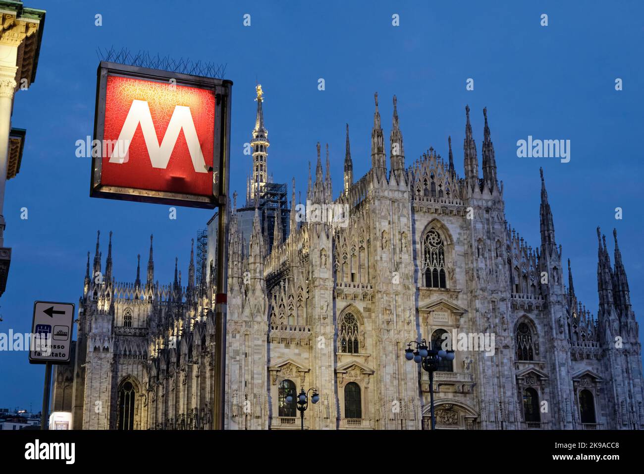 sign metro station in Milan Italy with church on the background Stock ...