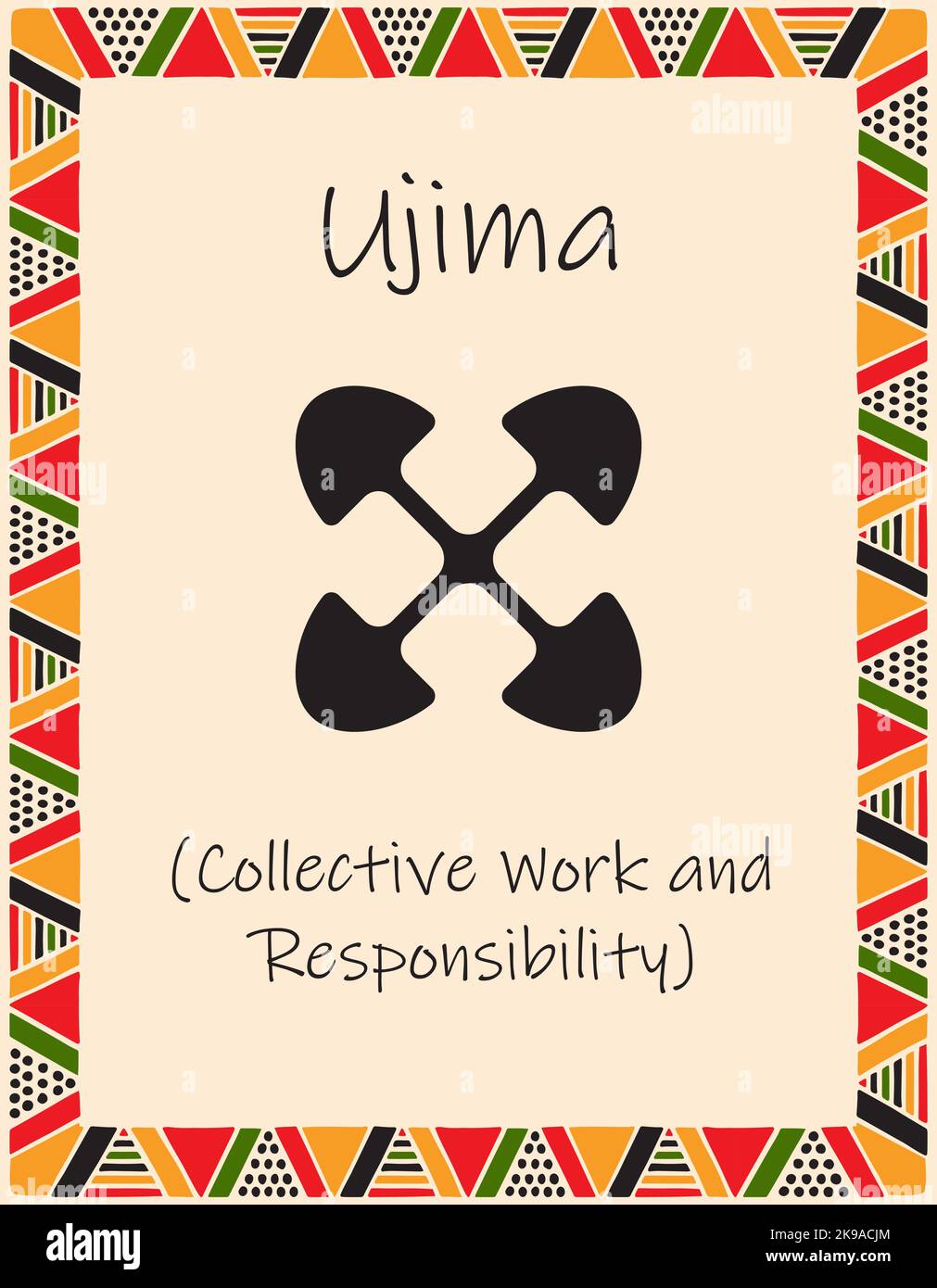 A card with one of the Kwanzaa principles. Symbol Ujiima means ...