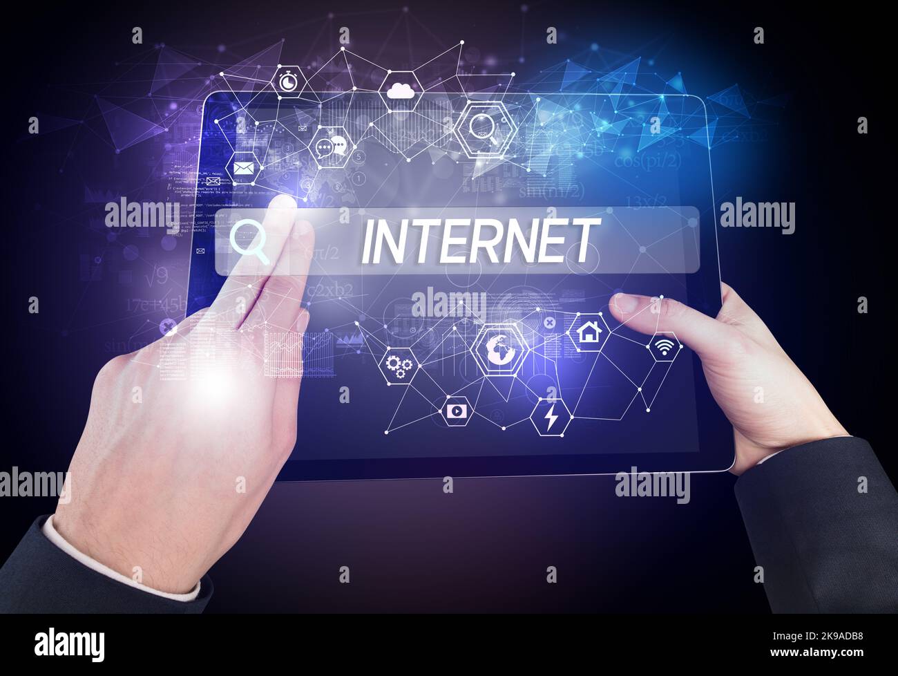 Close-up of a tablet searching inscription Stock Photo - Alamy