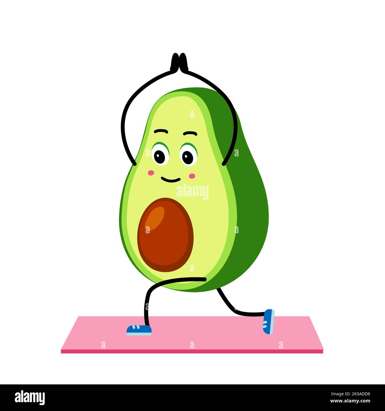 Cute strong avocado character does yoga exercises. Vector illustration ...