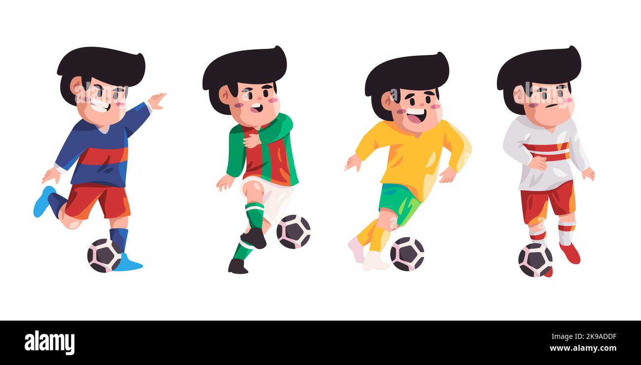 Football soccer player play ball action pose running figure set ...