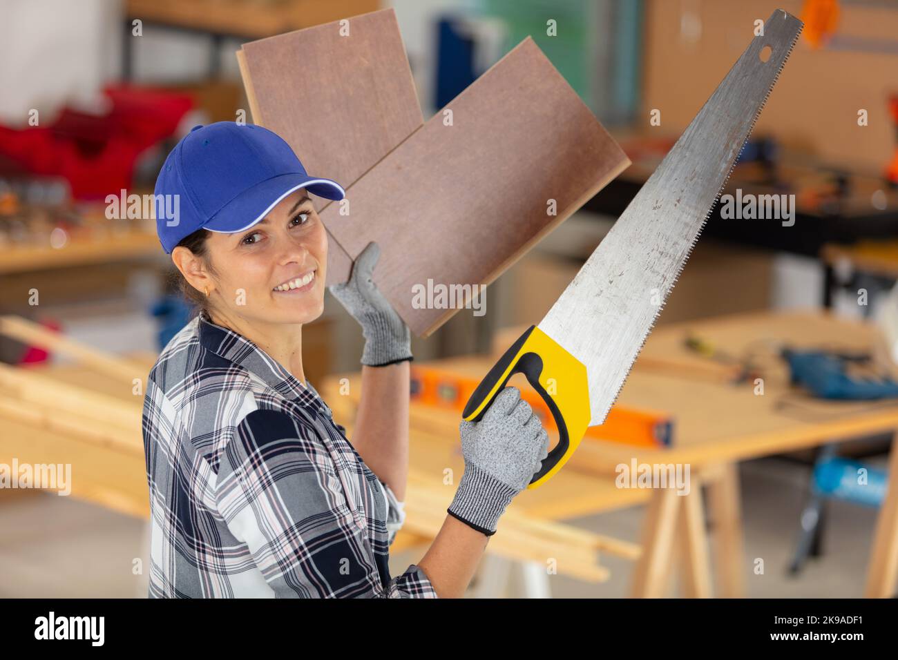 Beautiful female carpenter woodshop hi-res stock photography and images ...