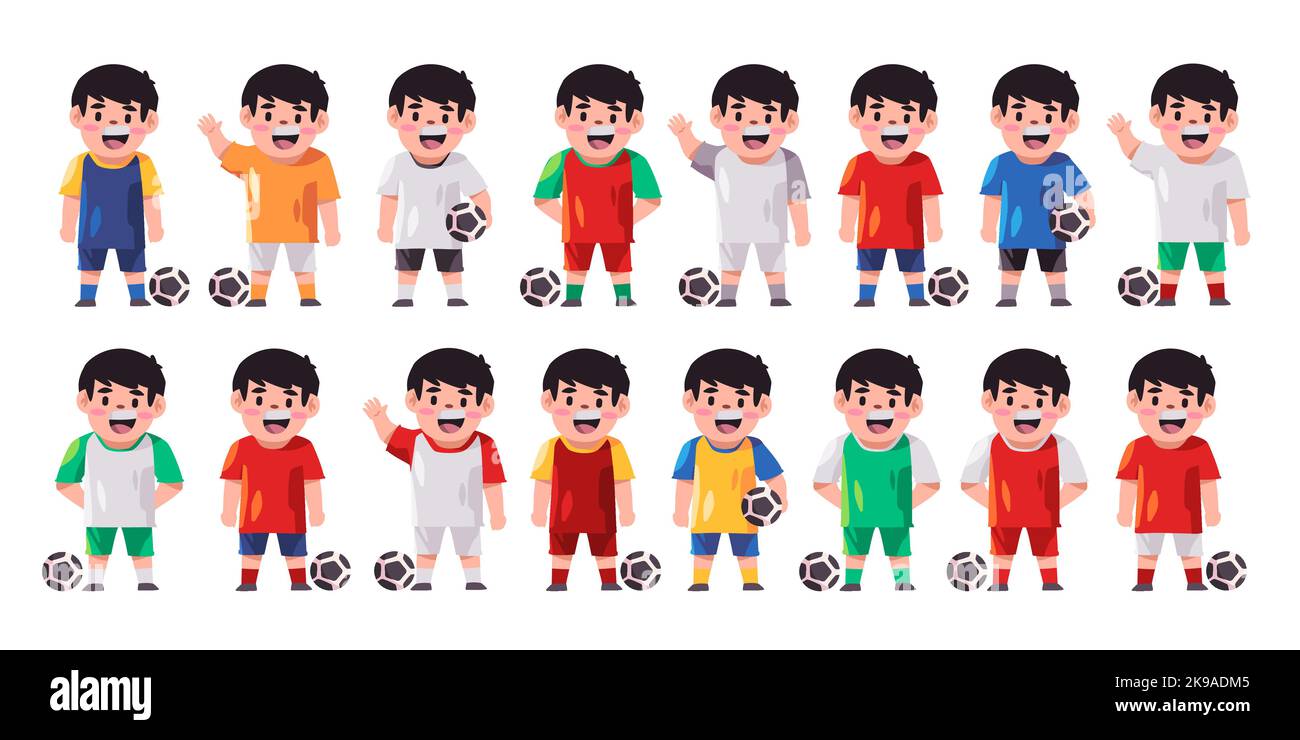 Football player set collection of soccer costume team uniform from many ...