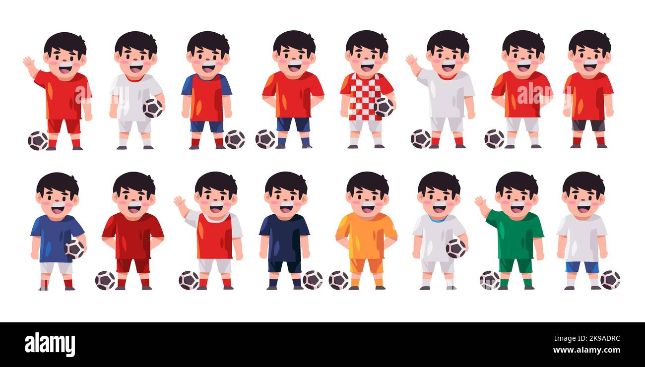 Children boys pose as soccer football player set collection of uniform ...
