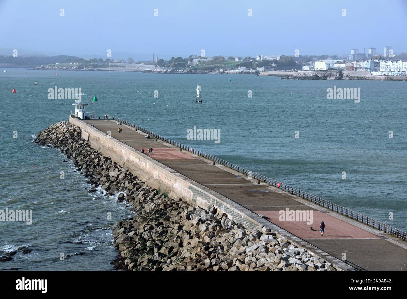 High vantage point view of the historical Mount Batten Breakwater, in ...