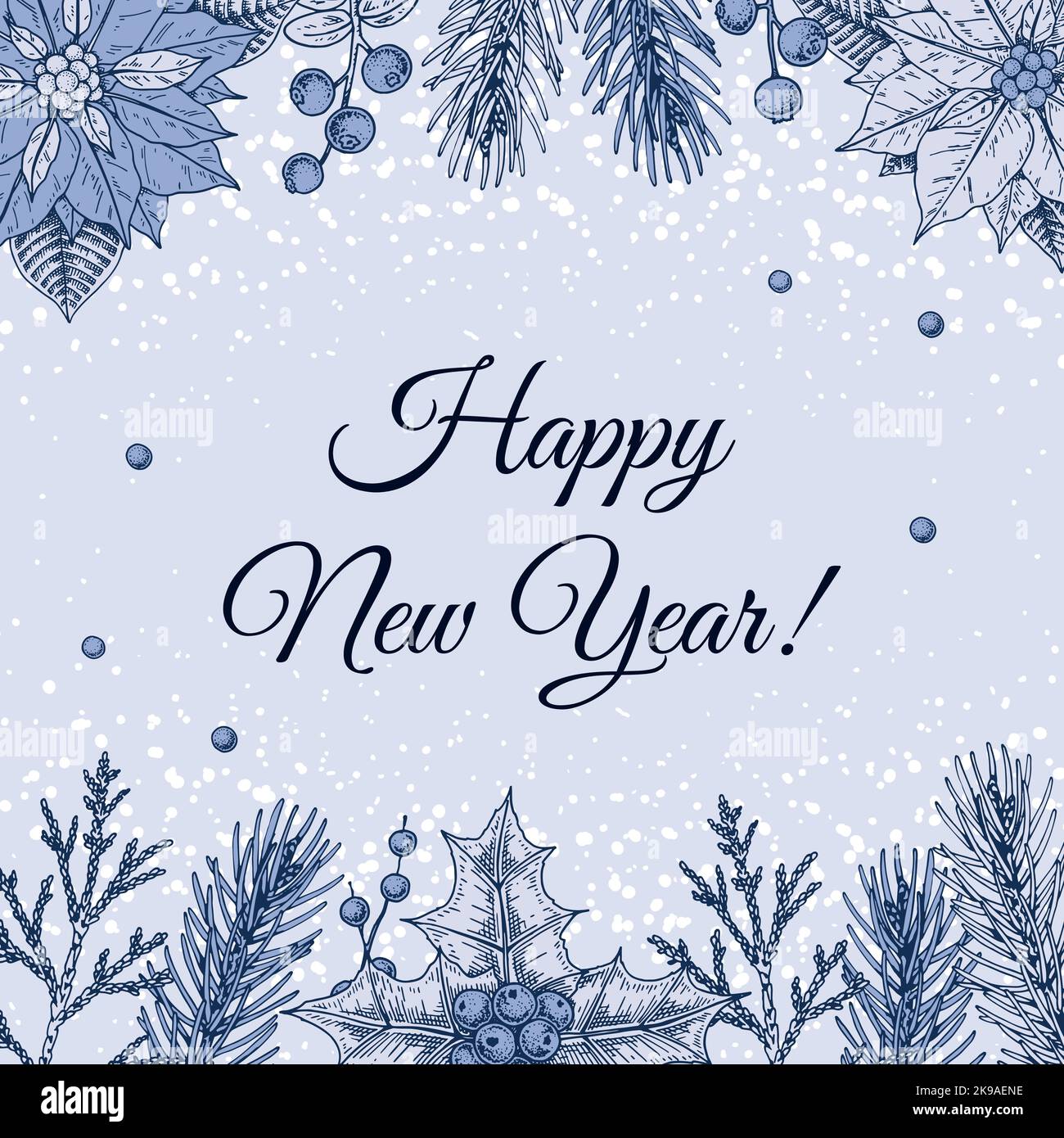 Merry Christmas and happy New year blue greeting card. Festive ...