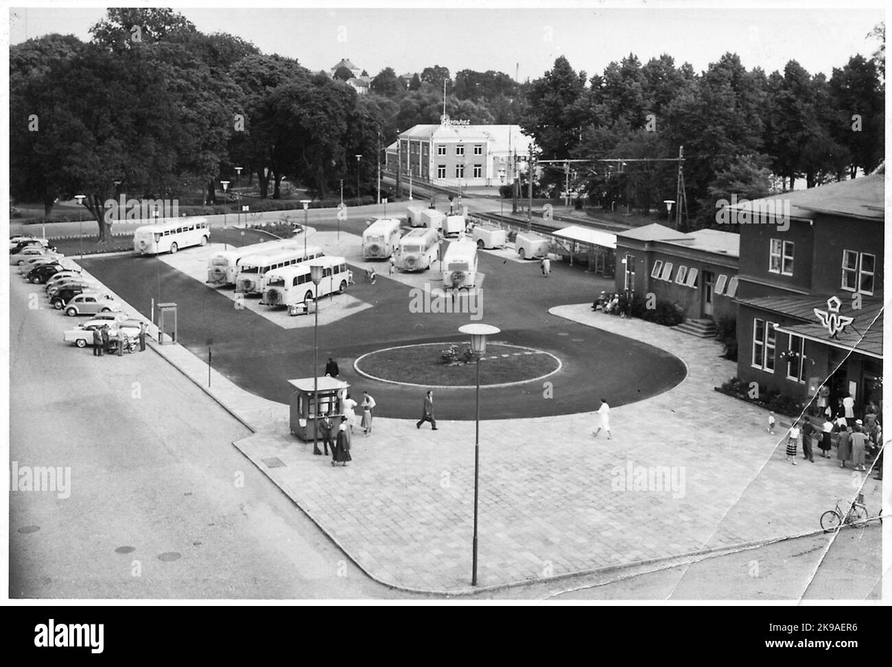 The bus square at Växjö station Stock Photo - Alamy