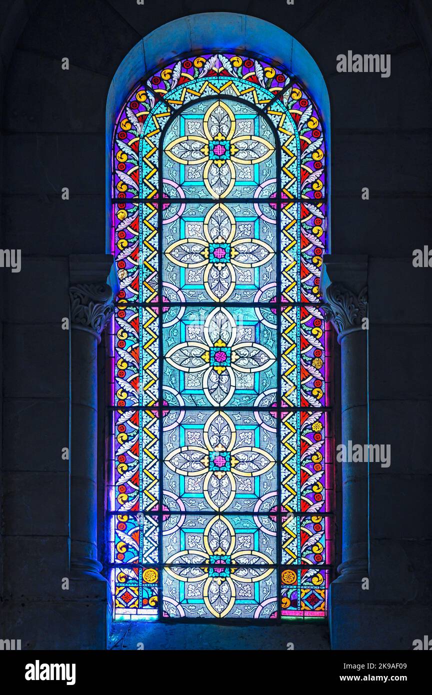Stained glass decoration or skylight. Interior architecture of the ...