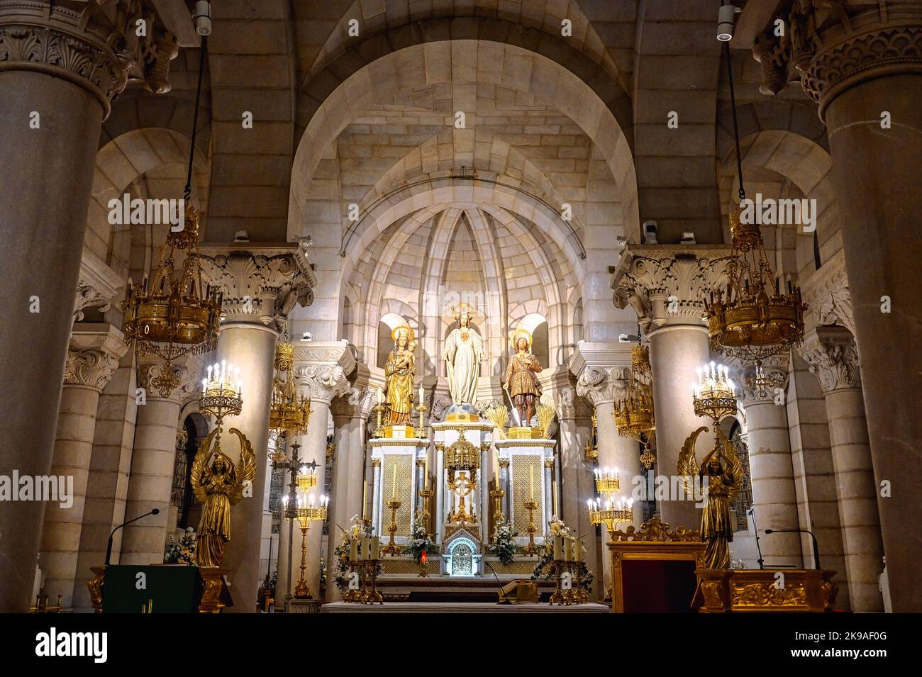 Altar below an architectural dome. Interior architecture of the ...
