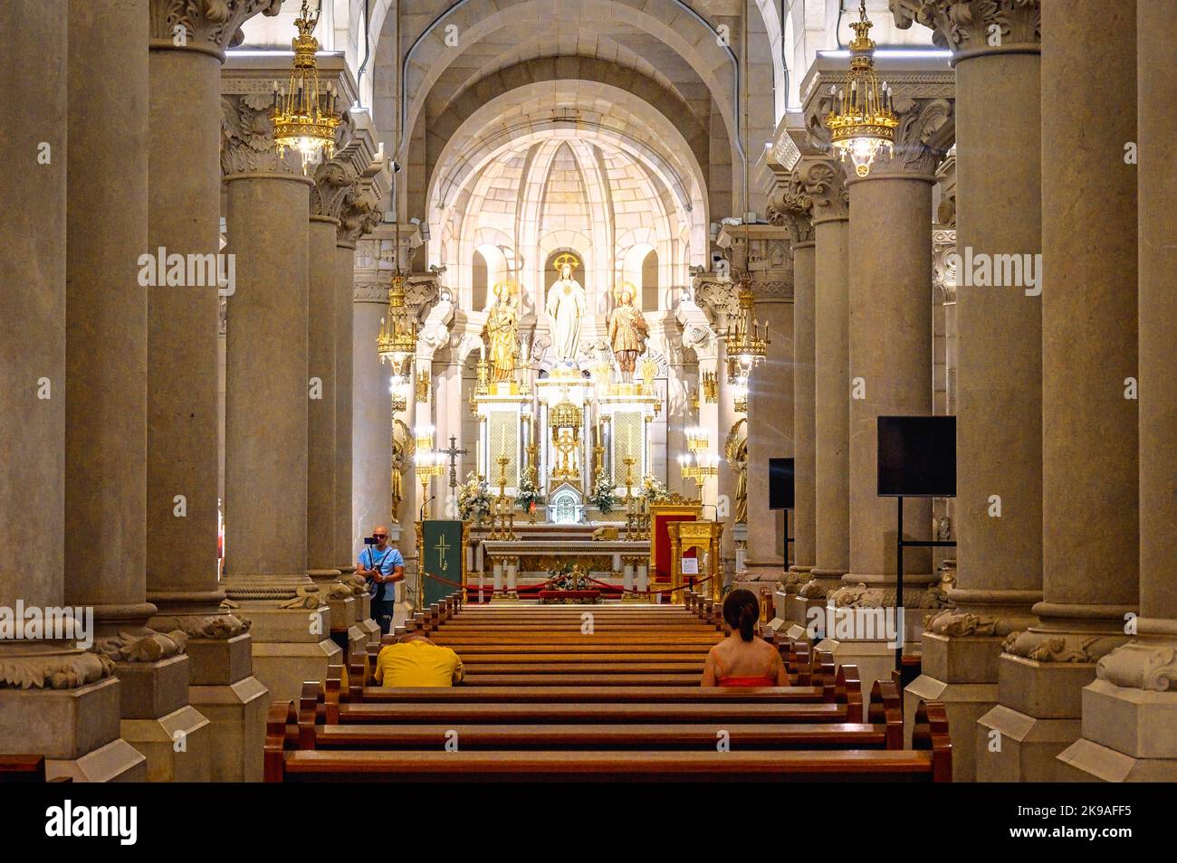 Colonnade leading to altar. Interior architecture of the religious ...