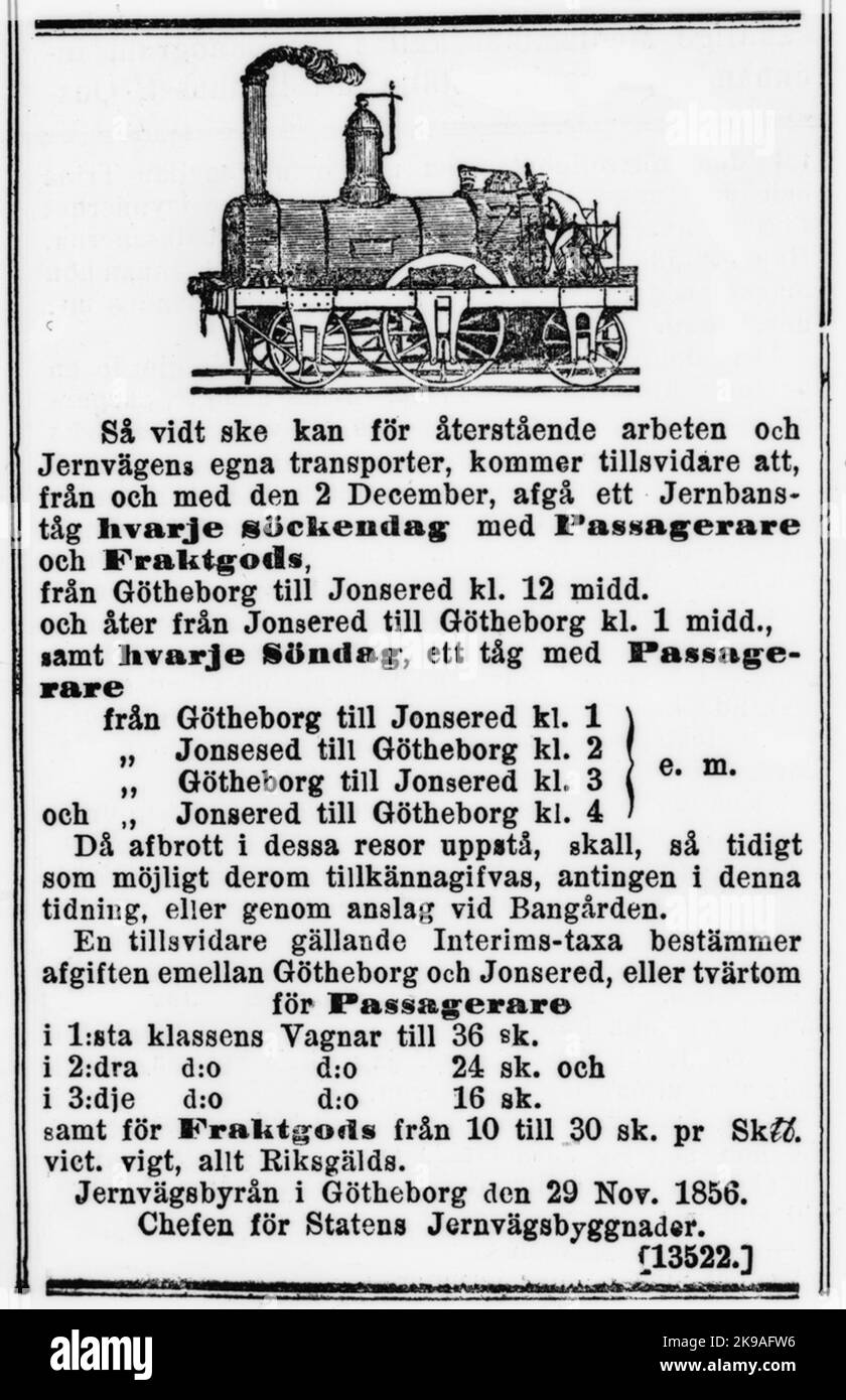 Newspaper clips from 1856-11-29 with timetable for the western main ...