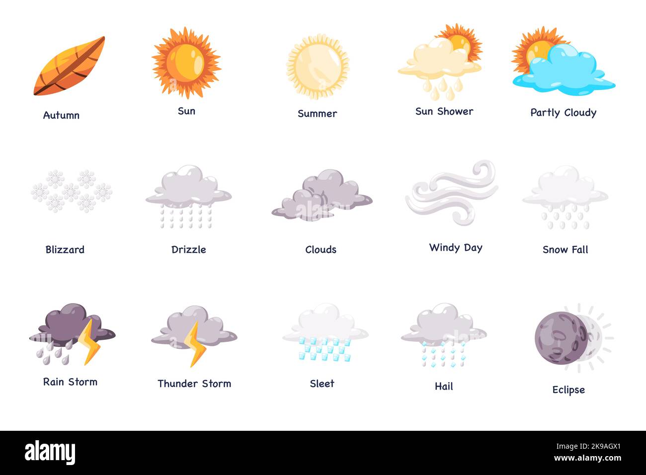 weather icon set illustration of rain autumn windy clouds to eclipse ...