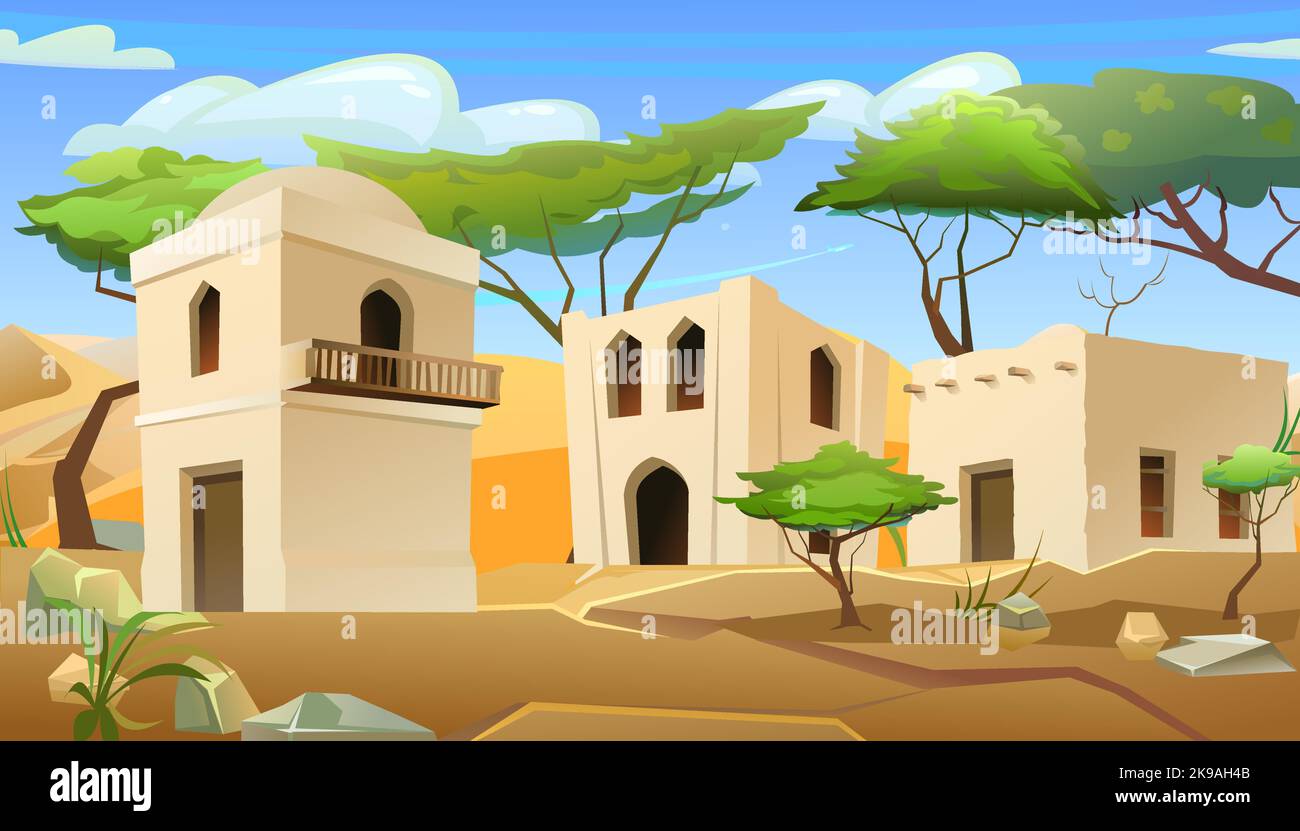 Arab clay hut. In sandy desert. Middle Eastern adobe dwelling. Africa ...