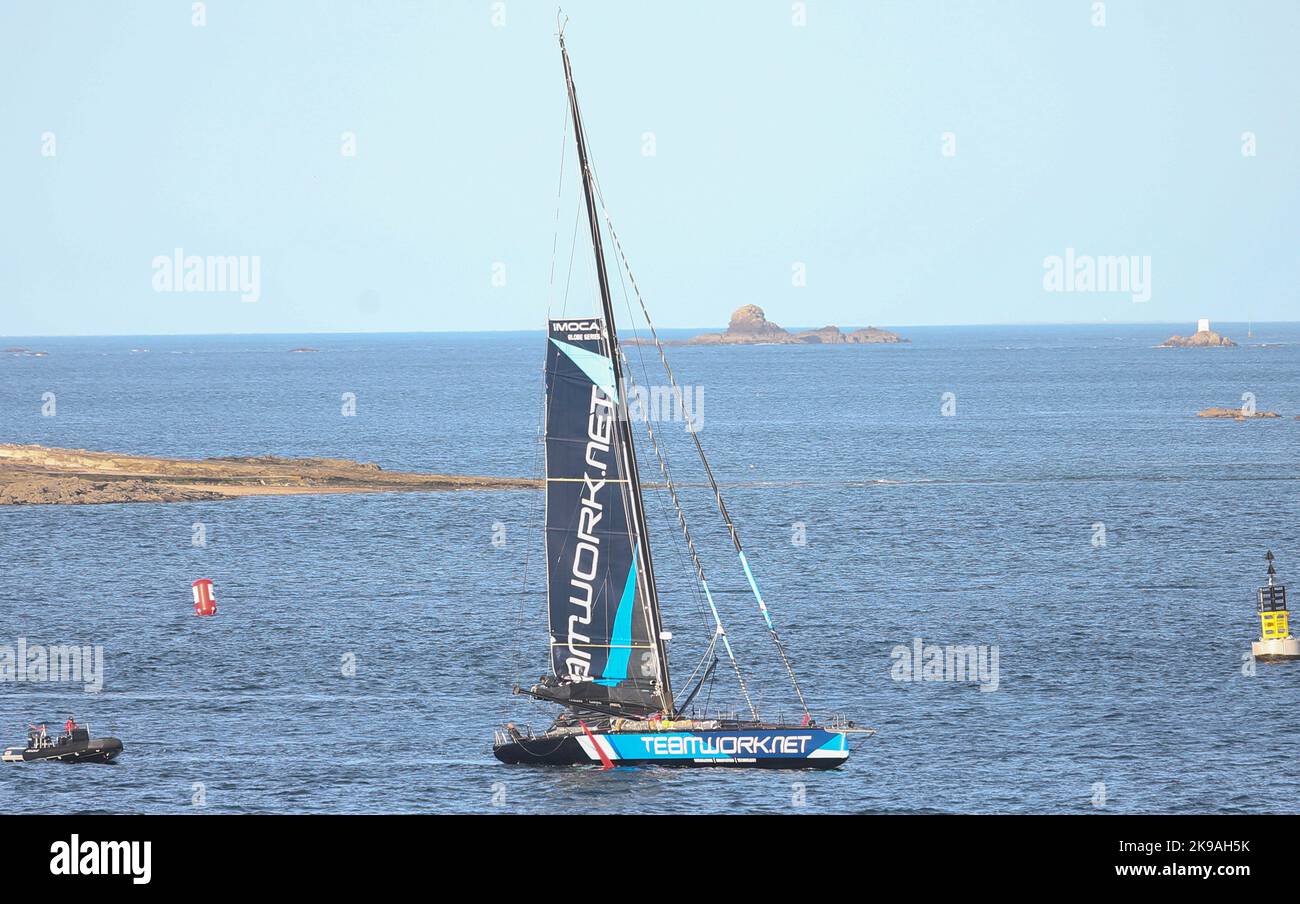 IMOCA, TEAMWORK.NET, Skipper Justine Mettraux during the pre start of ...