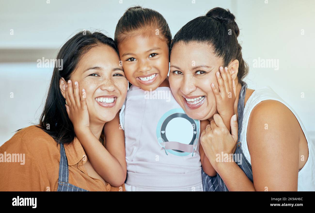 Family, generations and hug, women with girl and happy together in ...