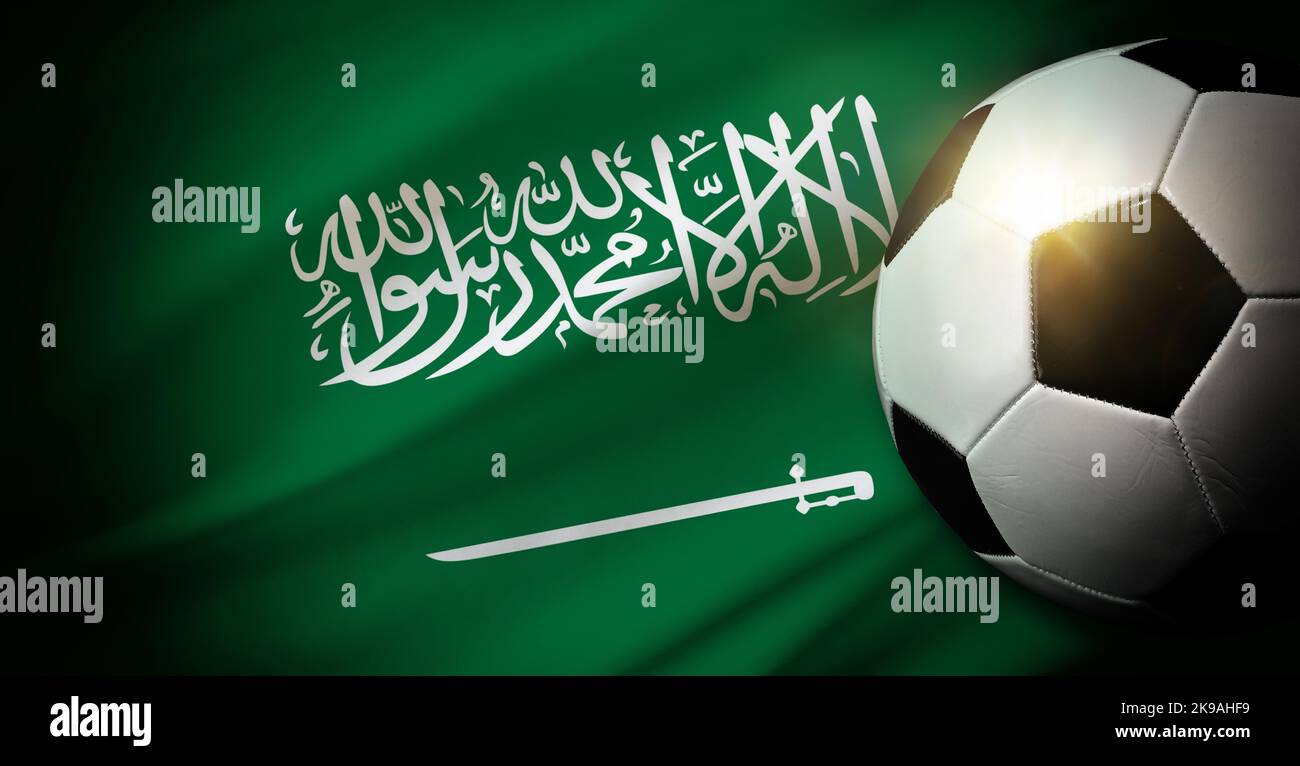 Saudi arabia national team composition with classic ball on grass and ...