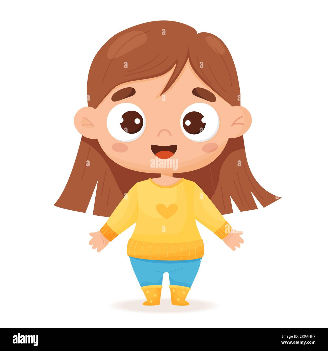 Cute fair-skinned girl with long hair. Vector illustration. Children ...