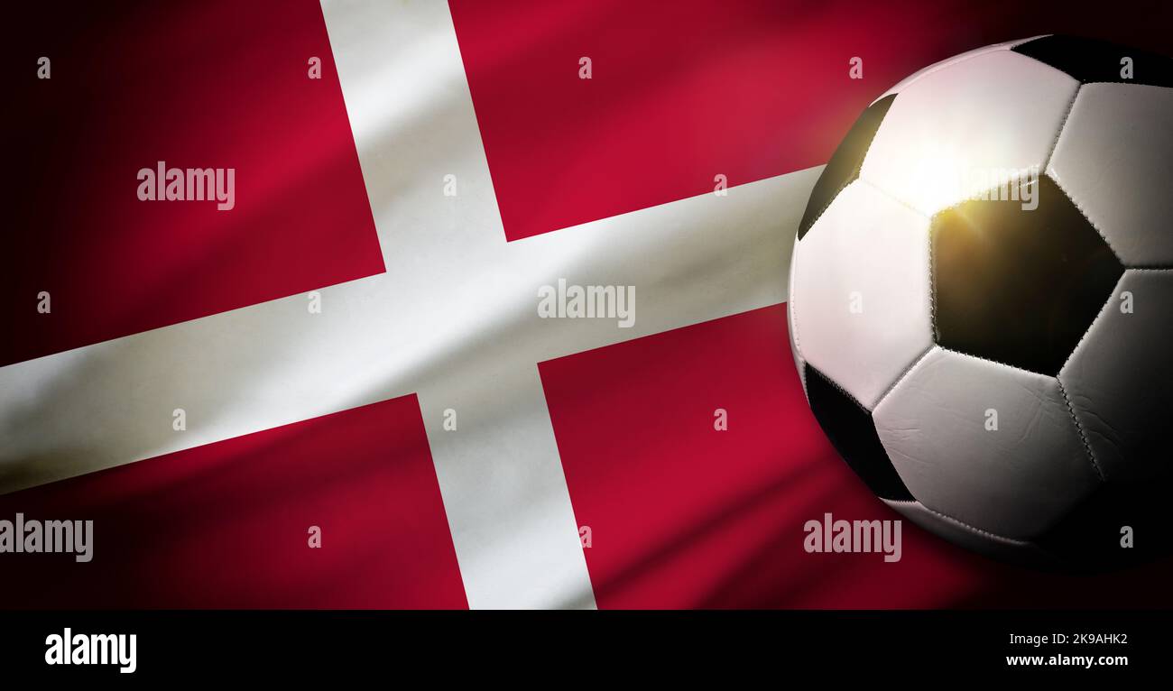 Denmark national team composition with classic ball on grass and flag ...