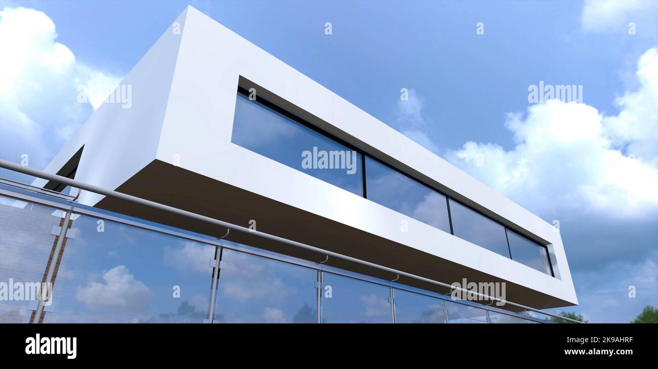 Futuristic architecture. View from below on a rectangular room finished ...