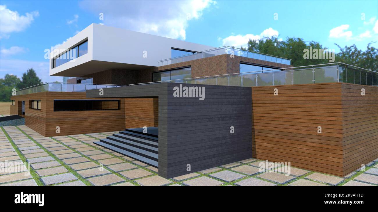 Exclusive design of a futuristic villa near San Francisco. The wooden ...