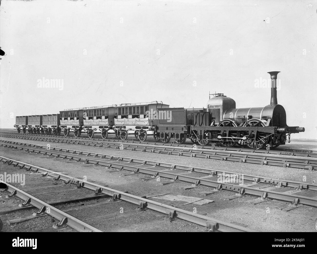 Locomotive "lion" by train set. The locomotive "Lion" built in 1830 ...