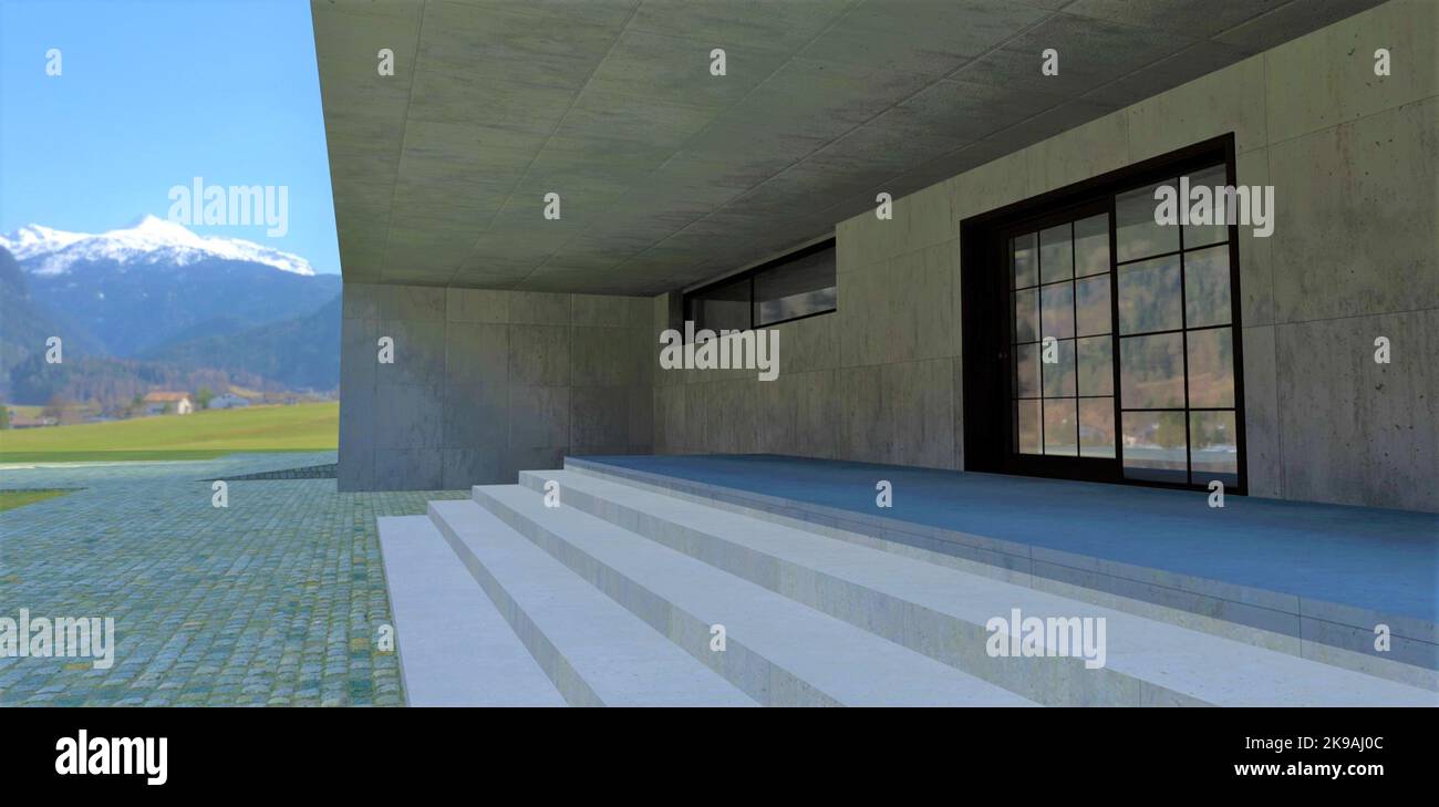 Concrete decoration of the porch of a country modern house in the ...