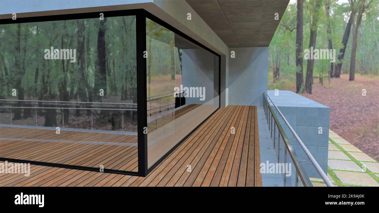 Stunning balcony design. Decking, large mirror windows, and steel glass ...