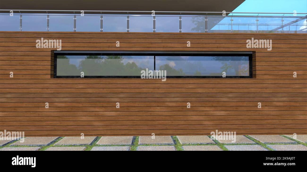 Wooden wall with long window Stock Photo - Alamy