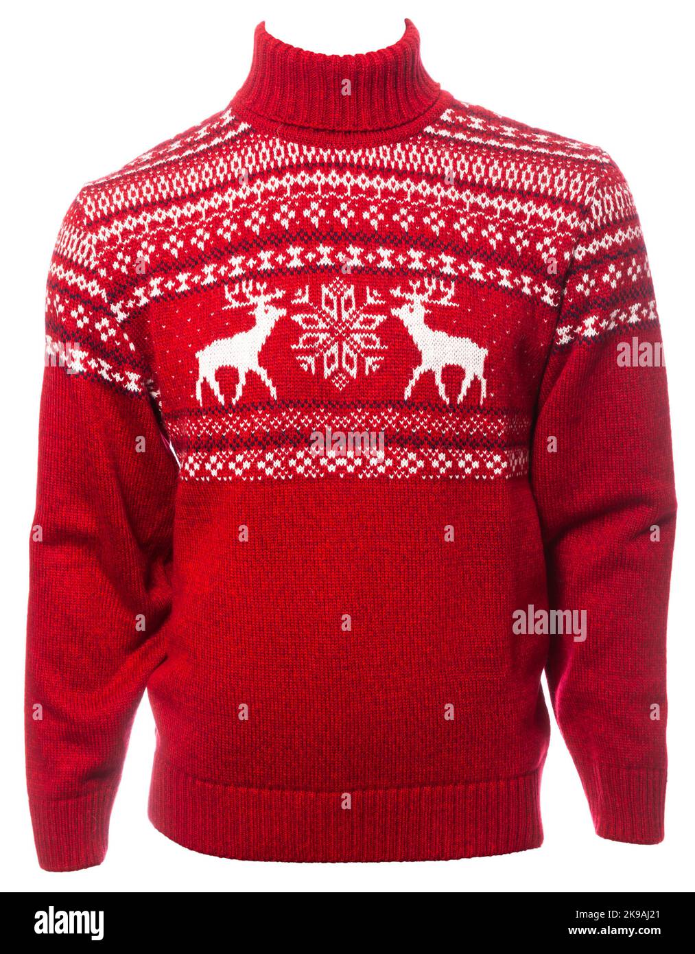 Red knitted Christmas turtleneck sweater of traditional design with ...