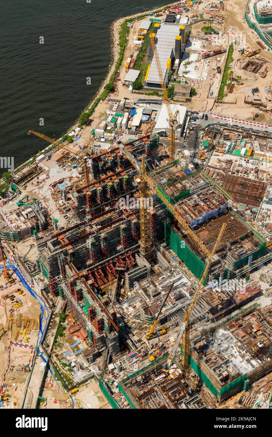 Aerial view of the M+ museum of visual culture, in the West Kowloon ...