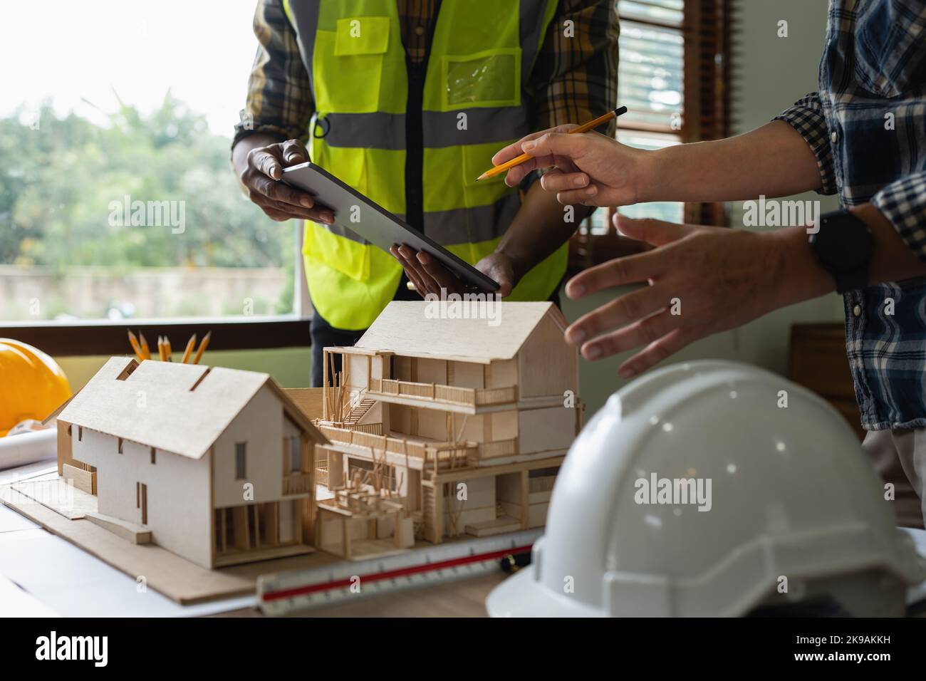 Architect Man Working With Blueprints For Architectural Plan Engineer Sketching A Construction