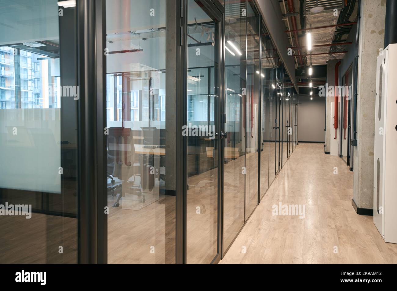 Modern premises of the office center, transparent partitions offices ...