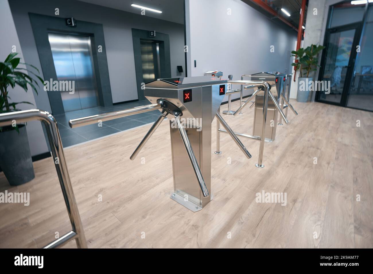 Large hall and efficient access system in the office center Stock Photo ...