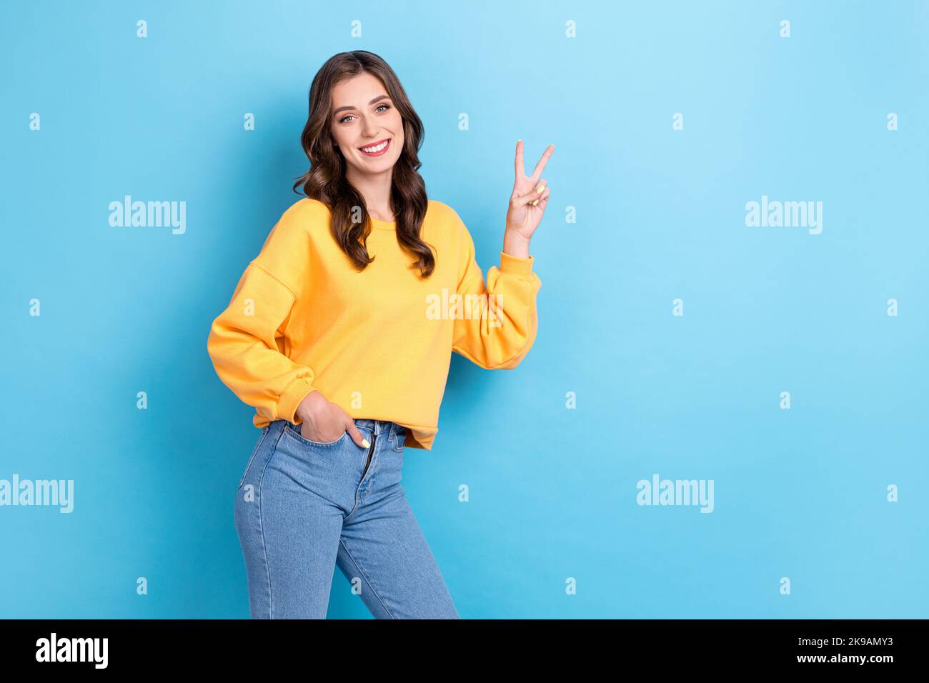 Photo of young pretty nice cute student worker girl wear stylish outfit ...