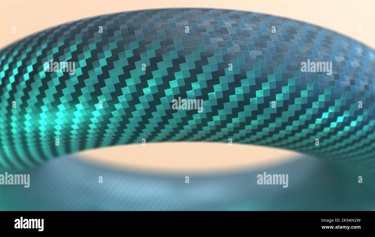 3D hyper-realistic rendering of torus or doughnut or tire with metallic ...