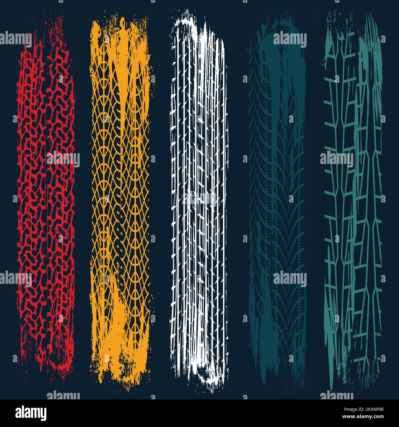 Five grunge tire tracks lines Stock Vector Image & Art - Alamy