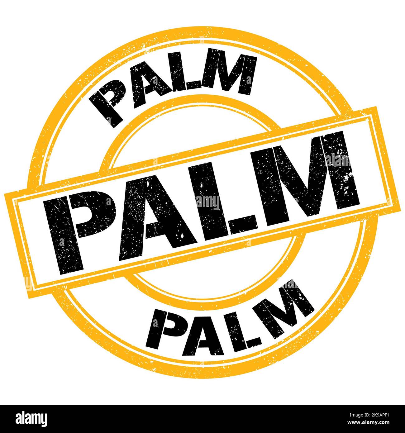 PALM text written on yellow-black round stamp sign Stock Photo - Alamy
