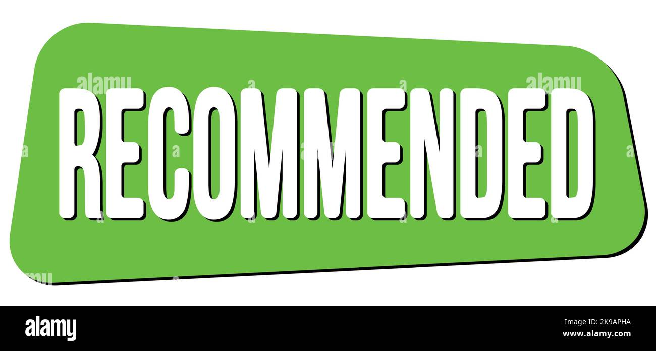 RECOMMENDED text written on green trapeze stamp sign Stock Photo - Alamy