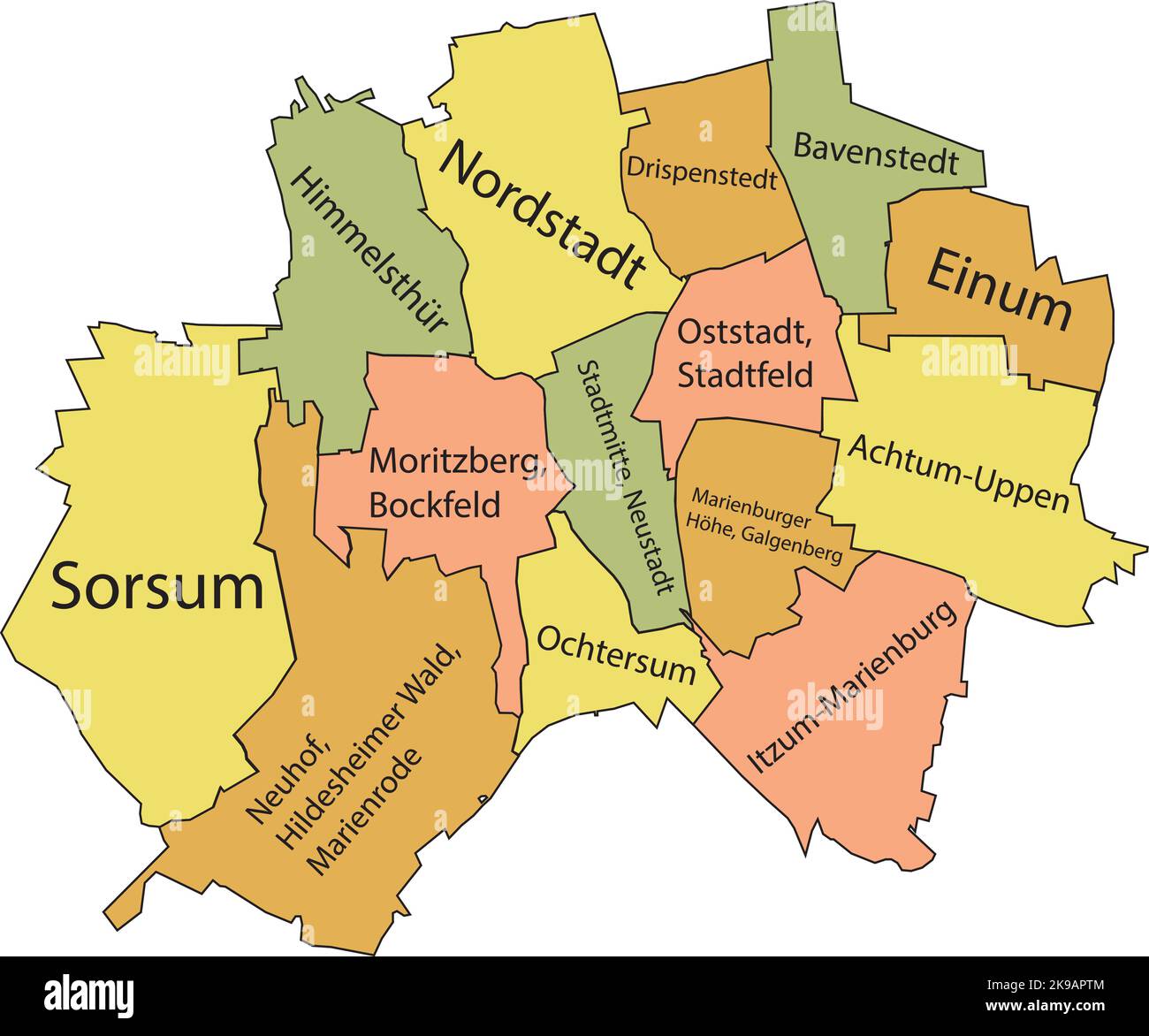 Pastel tagged municipalities map of HILDESHEIM, GERMANY Stock Vector ...